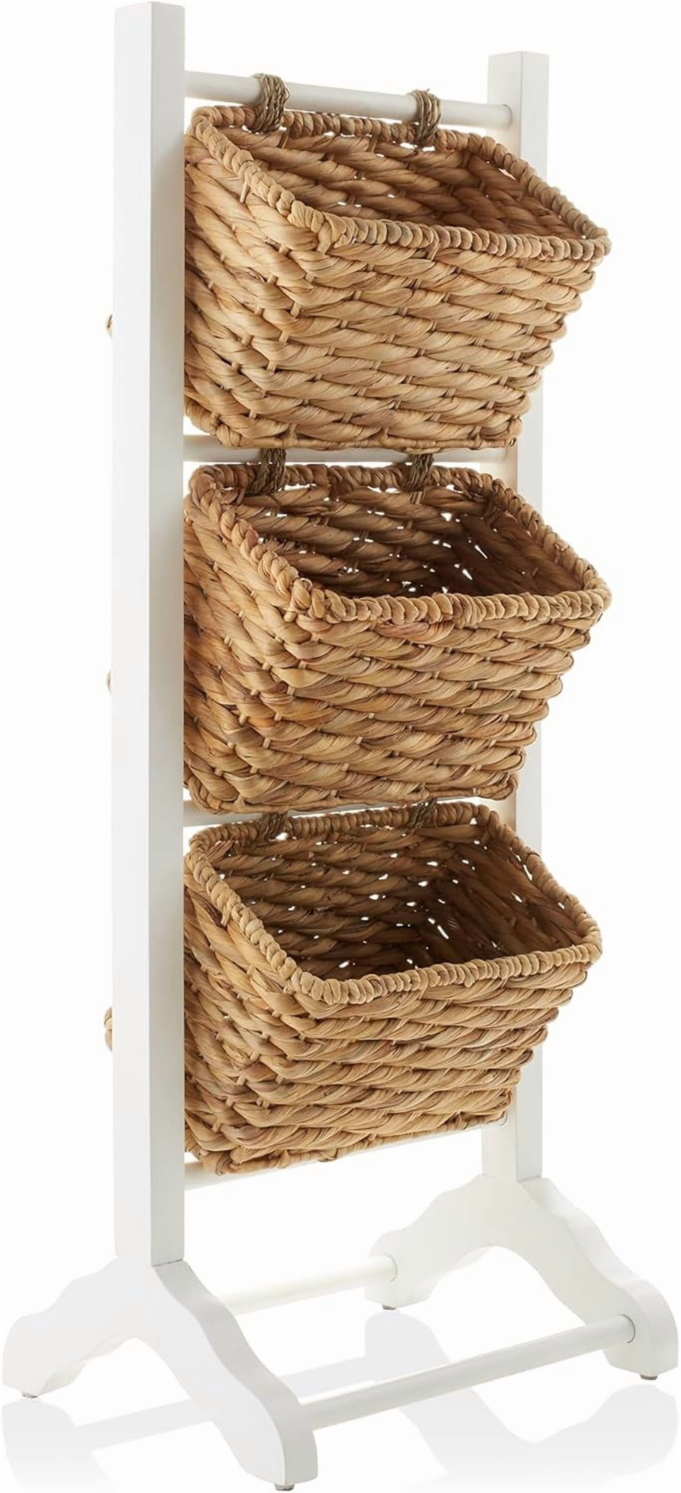Sycol 3-Tier Floor Stand with Water Hyacinth Storage Baskets, White ...
