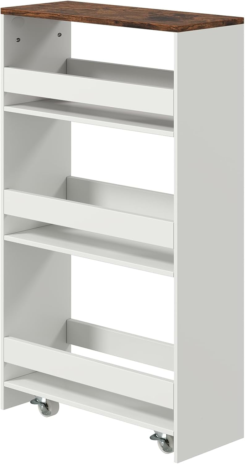 Sycol 4-Tier Slim Storage Cart, Narrow Kitchen Rolling Cart w/Handle ...