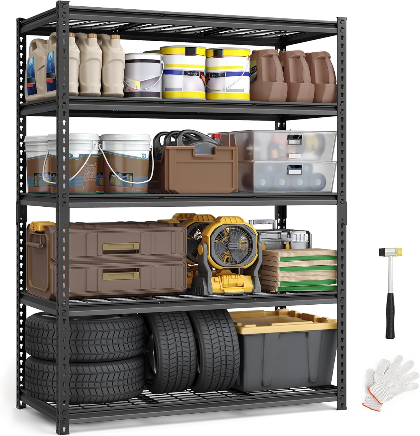 Sycol 5-Tier Storage Shelves, Heavy-Duty Garage Shelving, Adjustable ...