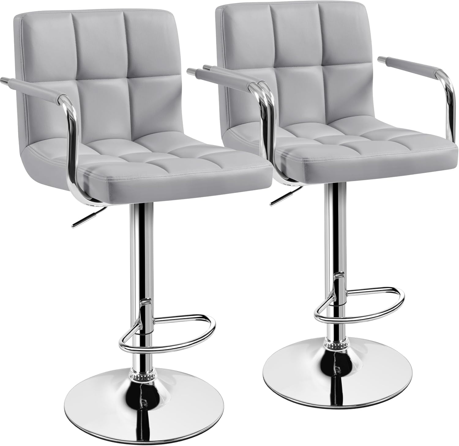 Sycol Bar Stools Set of 2, PU Leather Adjustable Swivel Barstools ...