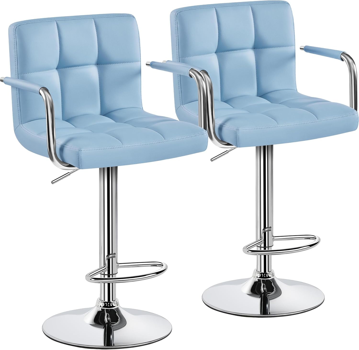 Sycol Bar Stools Set of 2, PU Leather Adjustable Swivel Barstools ...
