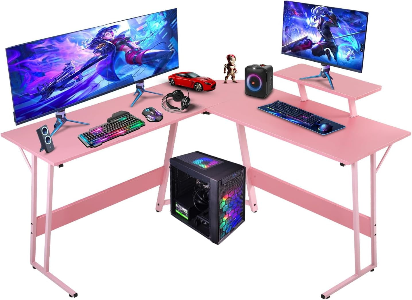 Sycol L Shaped Gaming Desk with Carbon Fiber Desktop & Large Monitor ...