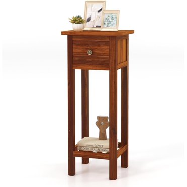 Acacia Wood Slim Bedside Table with Minimalist Design and Space-Saving ...