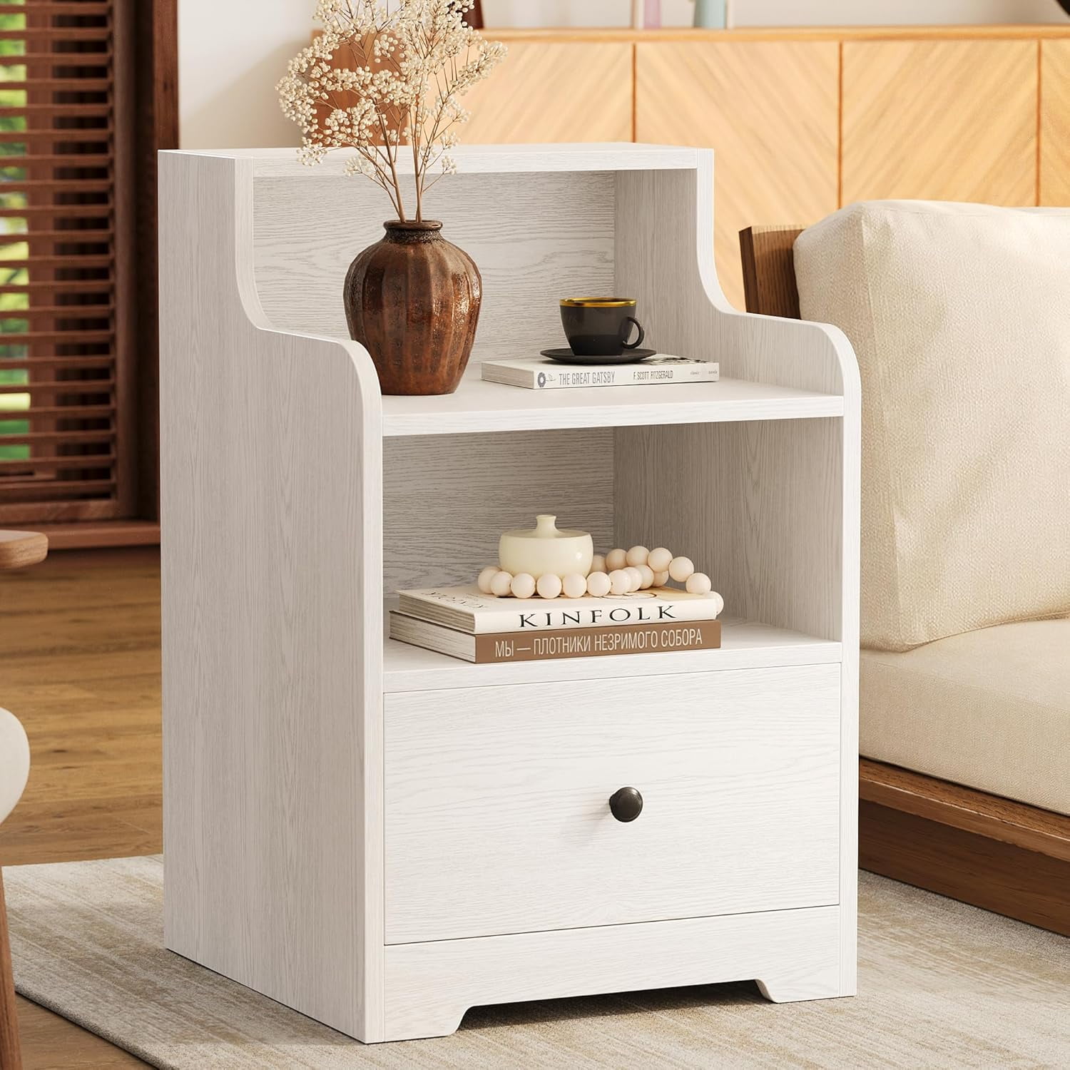 Sycol Nightstand with Drawer and Open Shelf, Bedside Table with Hutch ...
