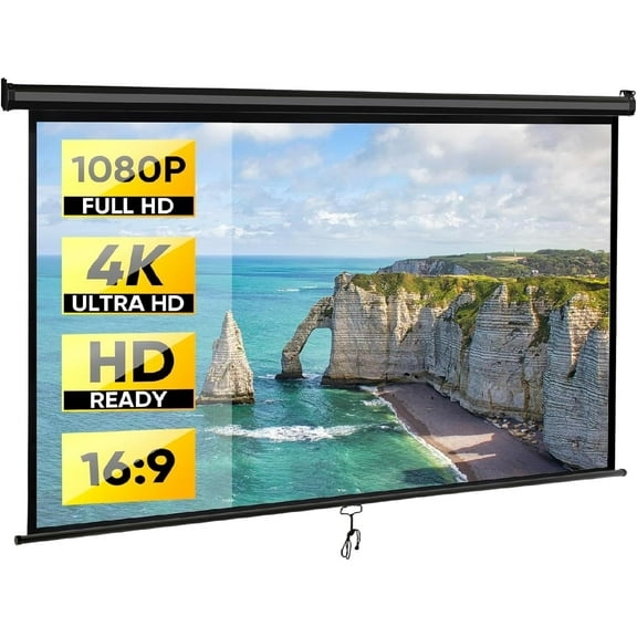 SPECSTAR 80-Inch Pull Down HD Projector Screen, 16:9 Retractable, Black ...