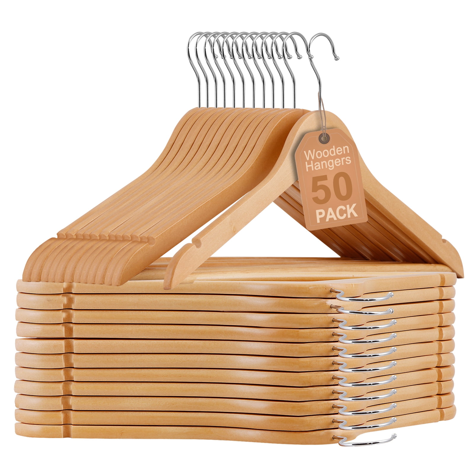 Sycol Premium Wooden Hangers 50 Pack | Non-Slip Coat Hangers with 360 ...