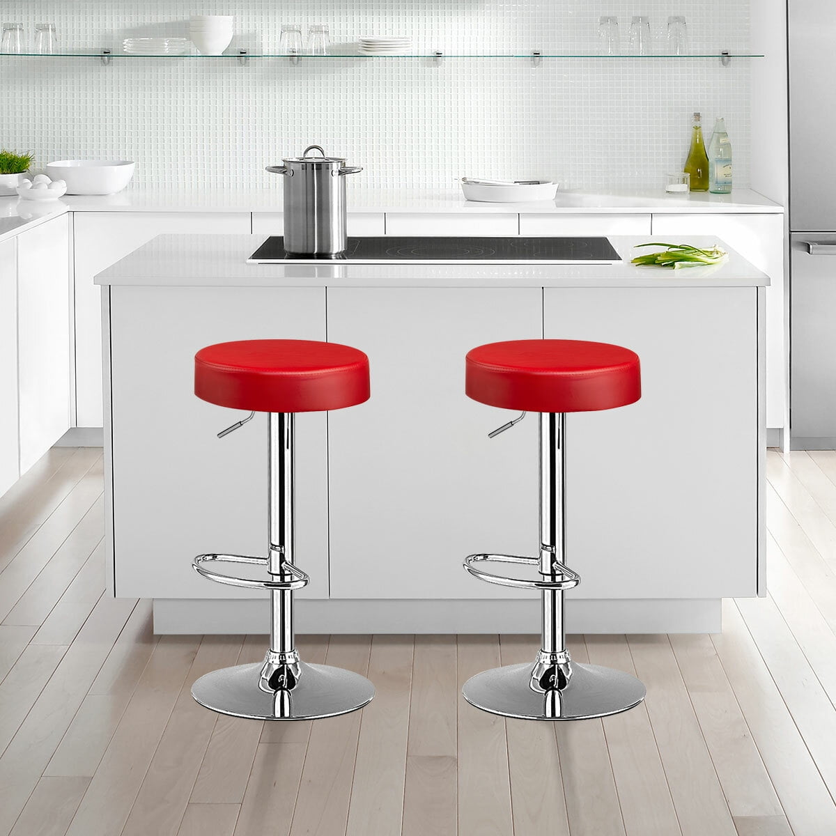 Sycol Set of 2 Round Bar Stools – Adjustable Swivel Counter & Pub ...
