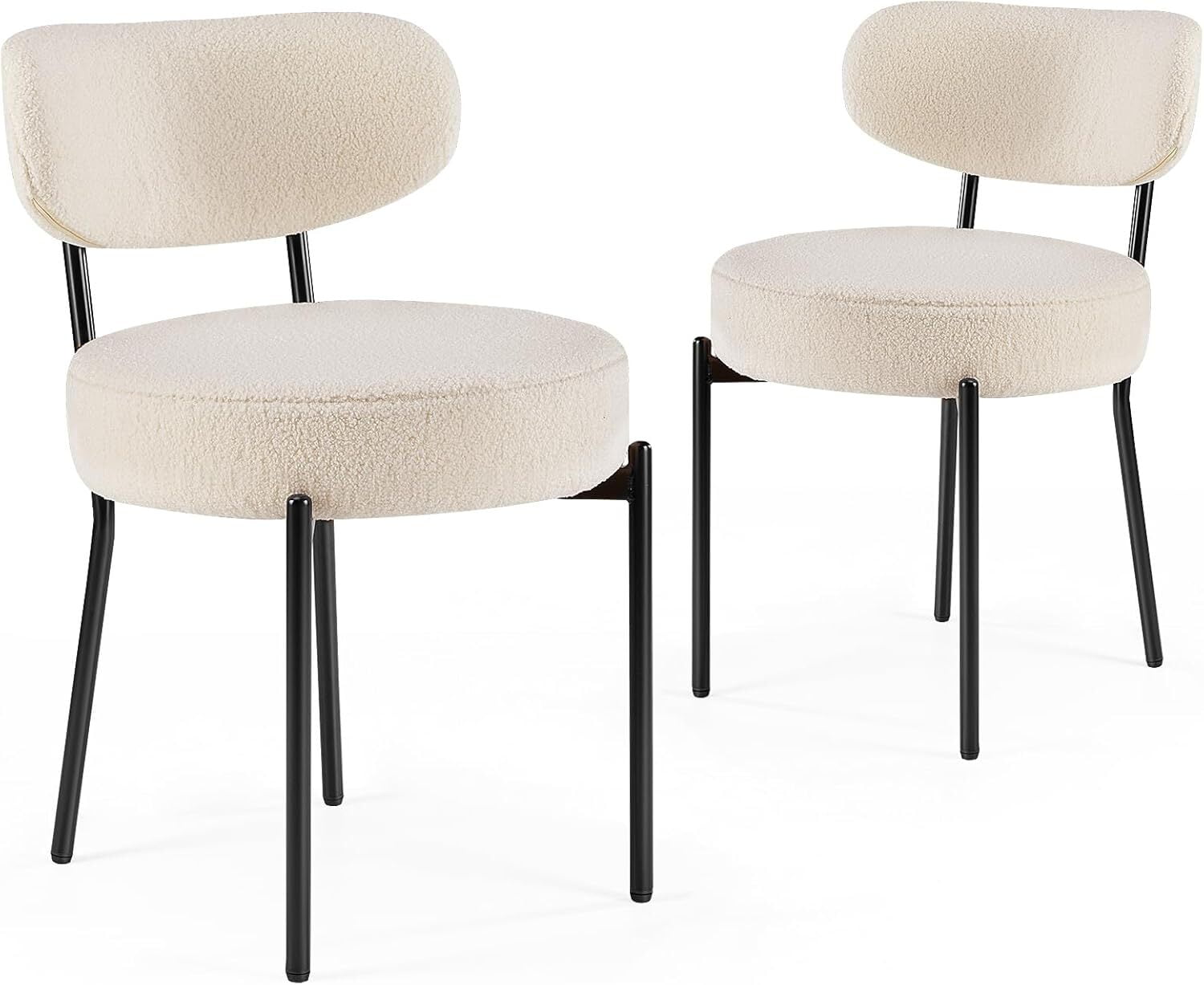 Sycol Set of 2 Upholstered Dining Chair Boucle Kitchen Chair Curved ...