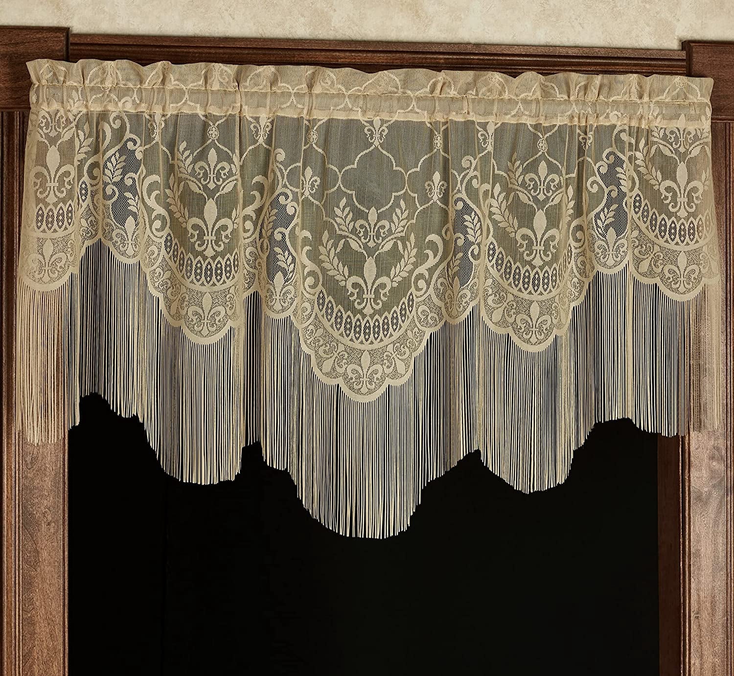 Sycol Victorian Fleur de Lis Lace Window Treatment Scalloped Valance 56 ...