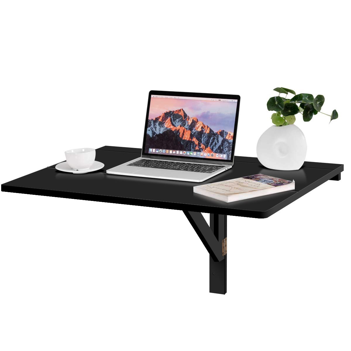Sycol Wall-Mounted Drop-Leaf Table Floating Folding Desk Space Saver ...