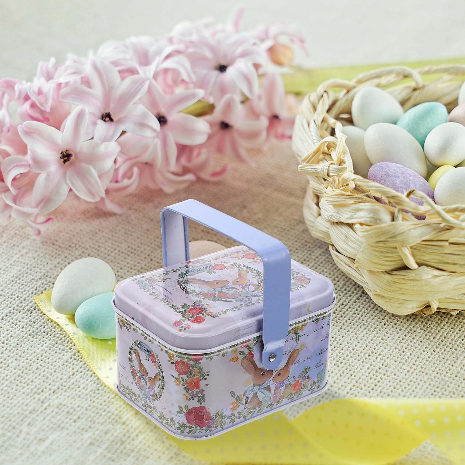Sycwsmn Candy Box Easter Candy Storage Jar Cookie Box Portable Tinplate ...