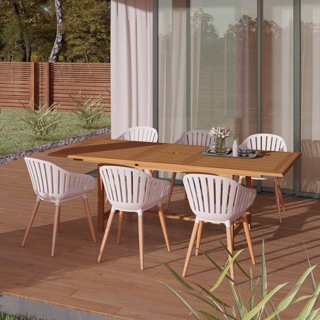 Sydney 7 Piece Solid Wood 100% FSC Certified Rectangular Outdoor Dining ...