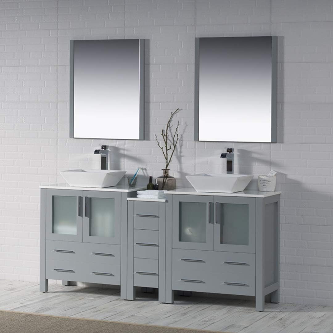 Sydney 72" Double w/ Vessel Sinks and Mirrors (Metal Grey) - Walmart.com