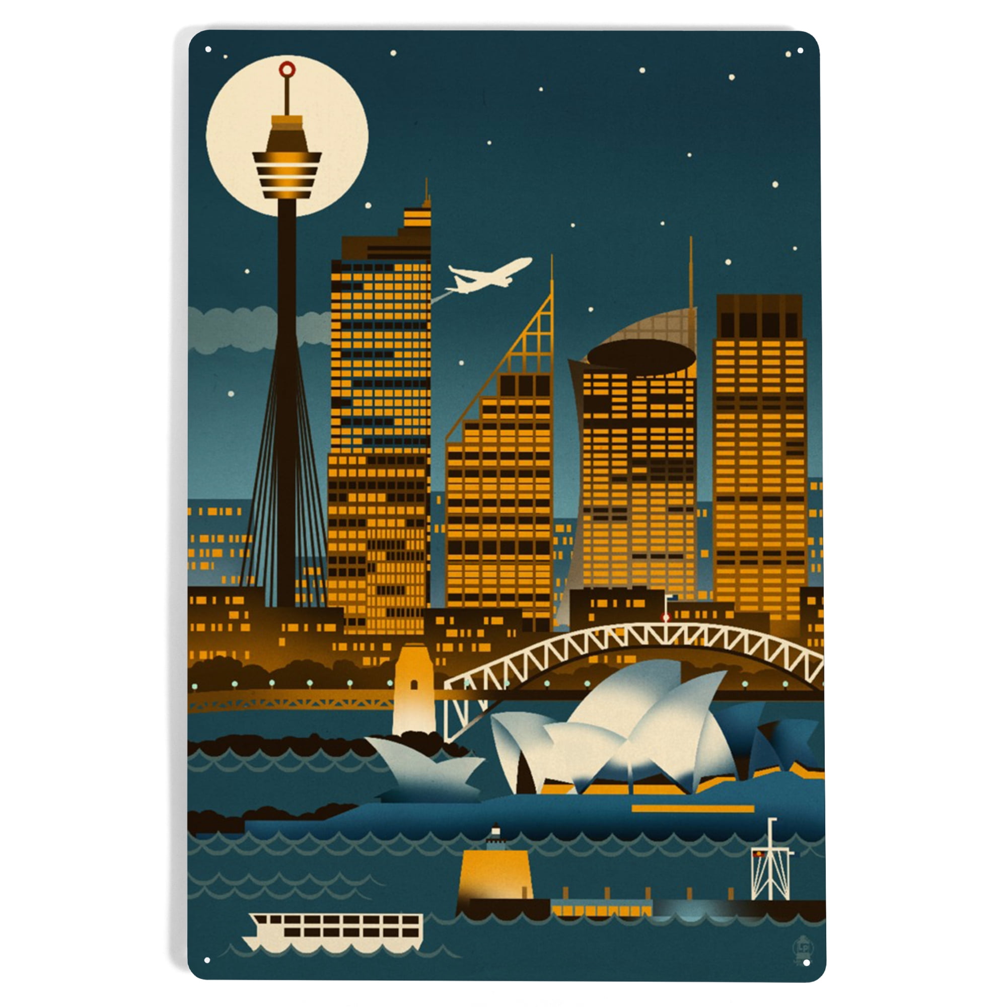 Sydney, Australia, Retro Skyline (no text) (12x18 Aluminum Art, Indoor ...