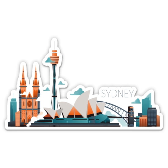 Sydney Colorful Skyline - 12" Vinyl Sticker Waterproof Decal - Walmart.com
