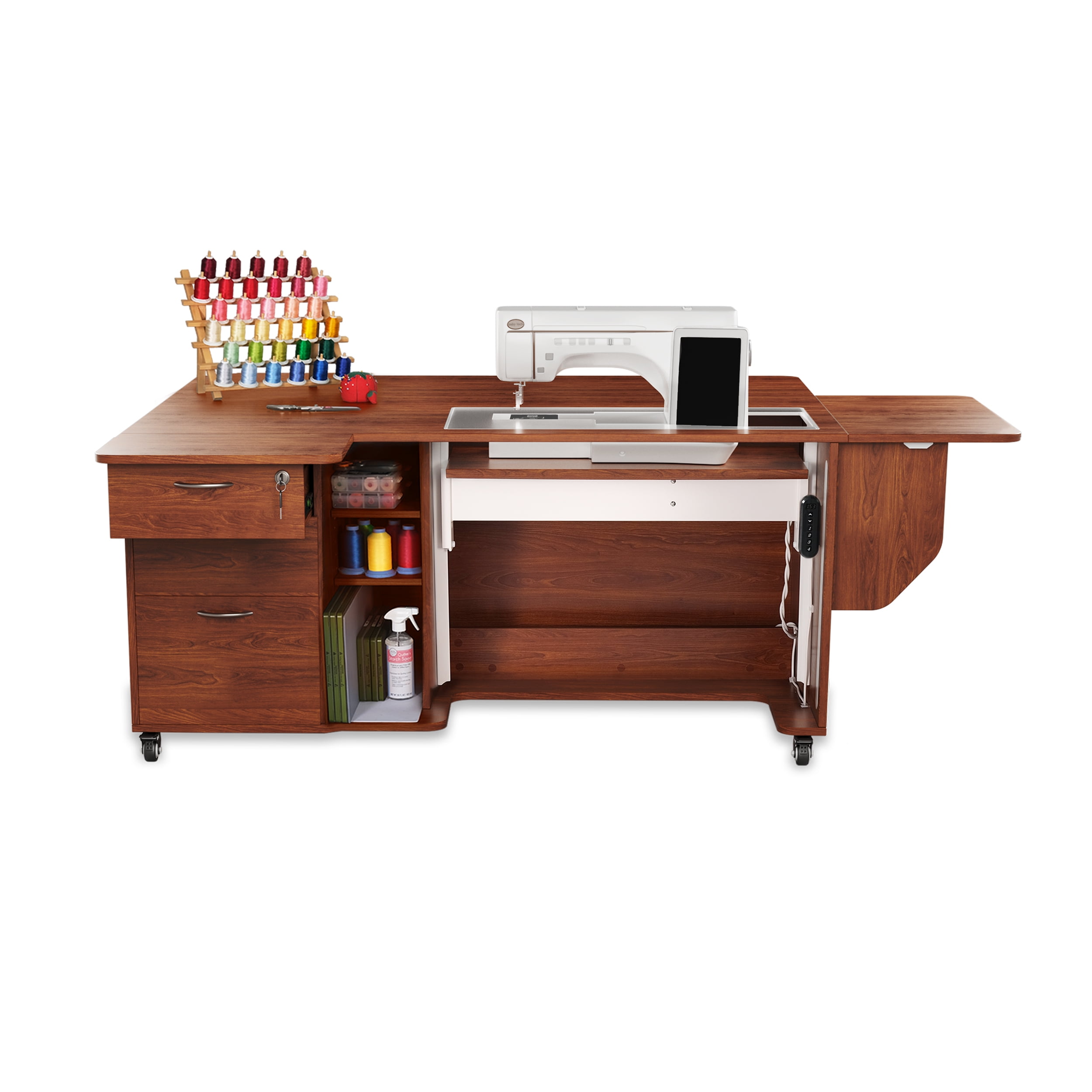 Kangaroo Kabinets Sydney Lite Dual Rail Electric Sewing Cabinet - Teak ...