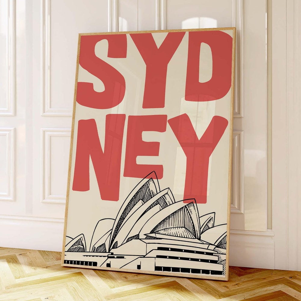 Sydney Opera House Art Print: Red Vintage Travel Poster UNFRAMED PAPER ...