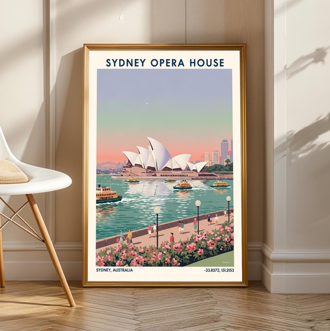 Sydney Opera House Print: Pastel Retro Travel Art, Unframed Canvas Size ...