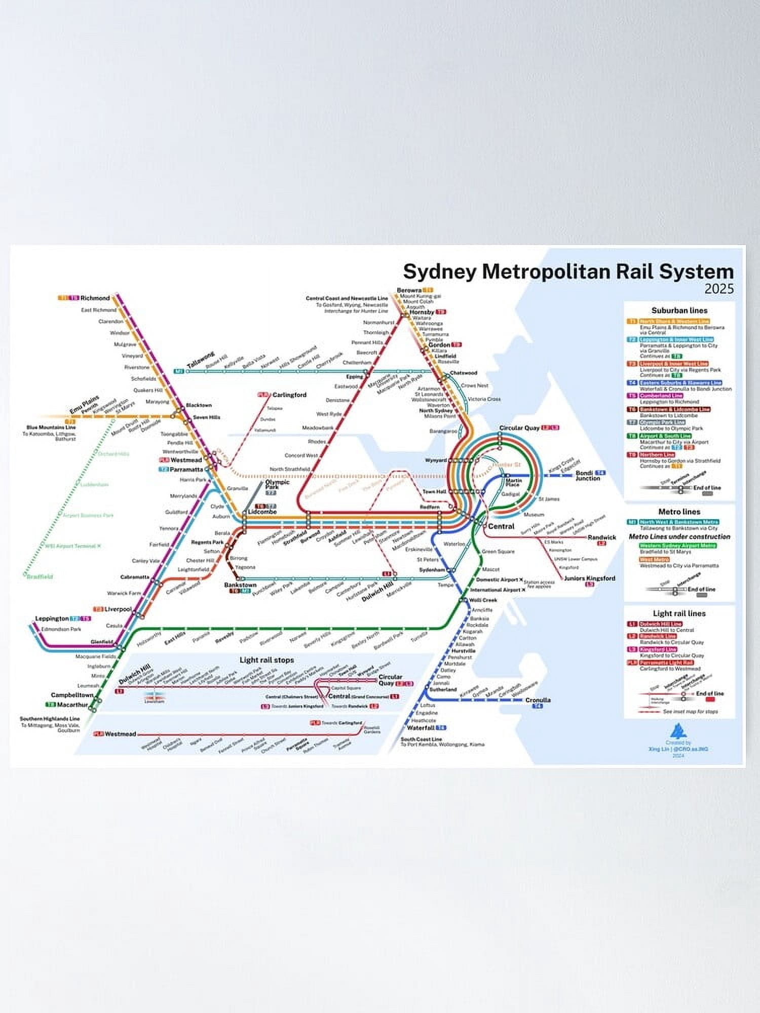 Sydney Trains and Metro Map - 2025 (Light theme) Poster - Walmart.com