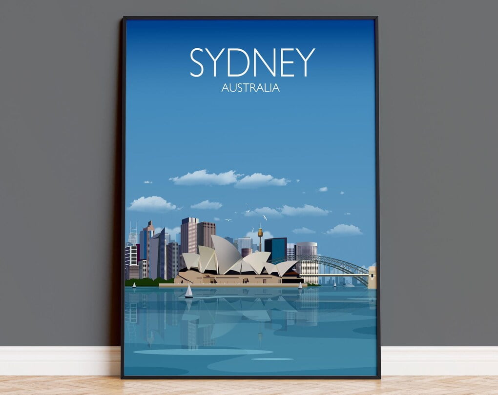 Sydney Travel Poster, Travel Print Of Sydney, Sydney Harbour Bridge ...