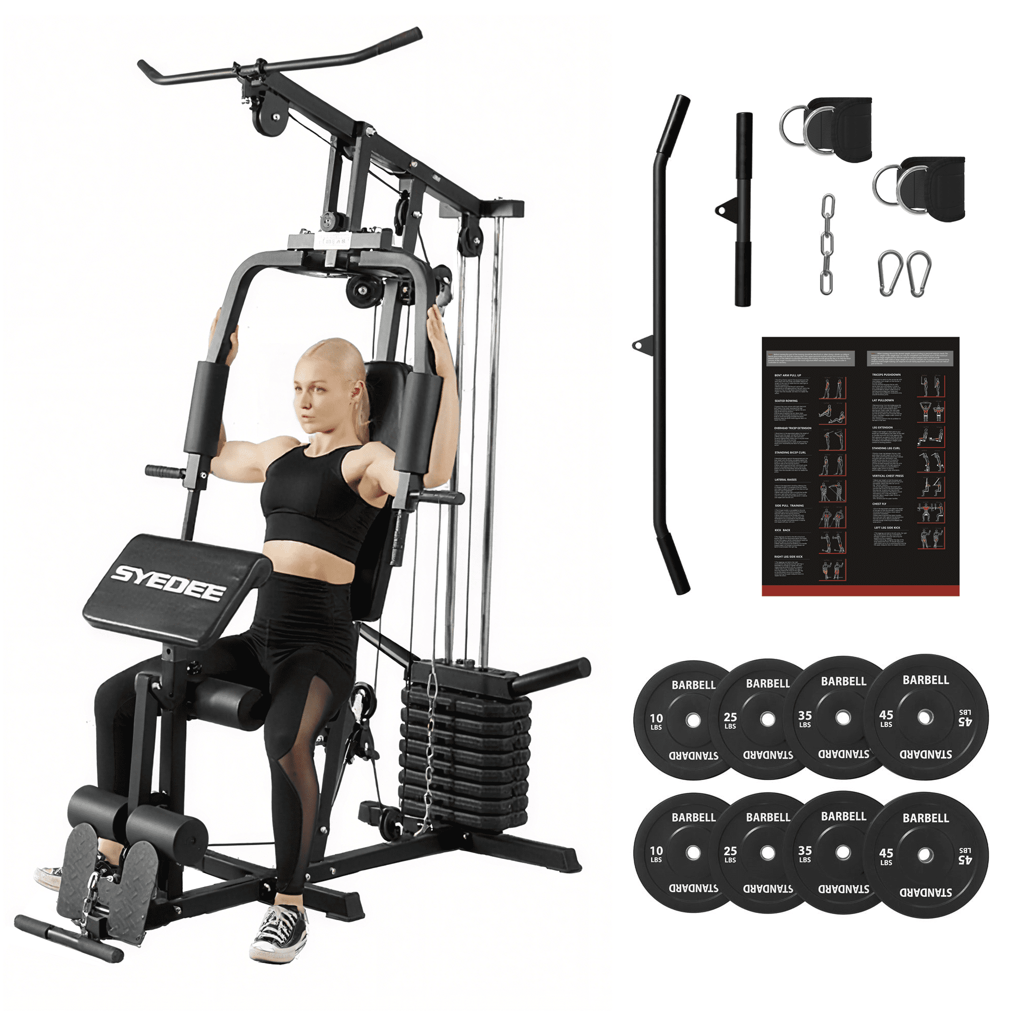 Syedee Multifunctional Home Gym System, Home Gym Station with 105LBS ...