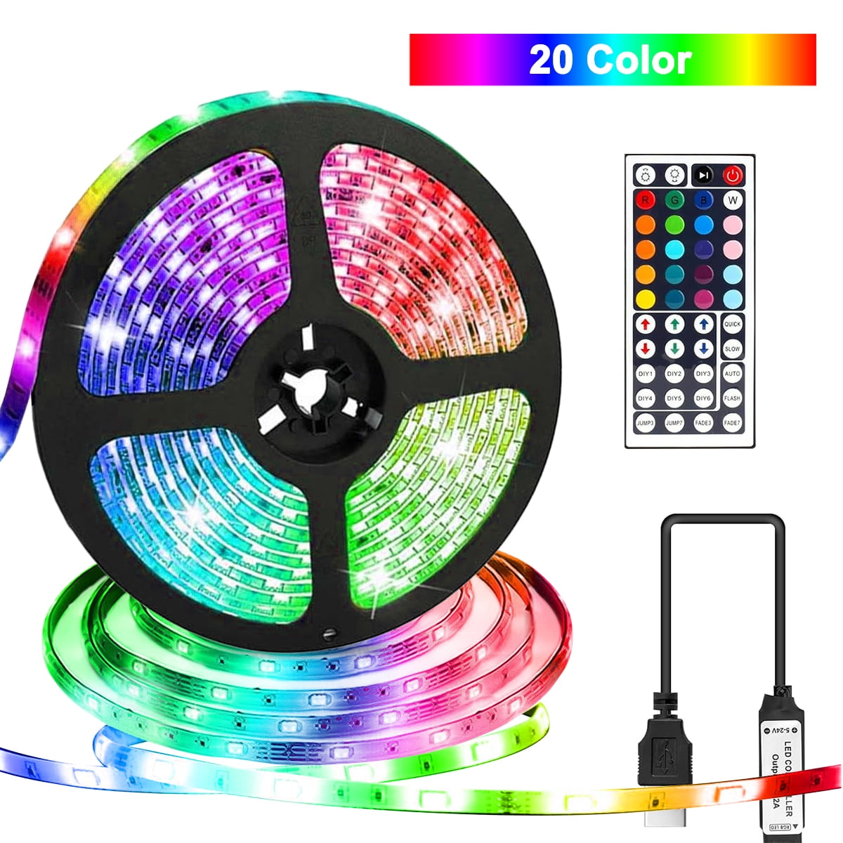 Syenll 32.8 ft RGB LED Strip Lights, Color Changing LED Lights Strips ...