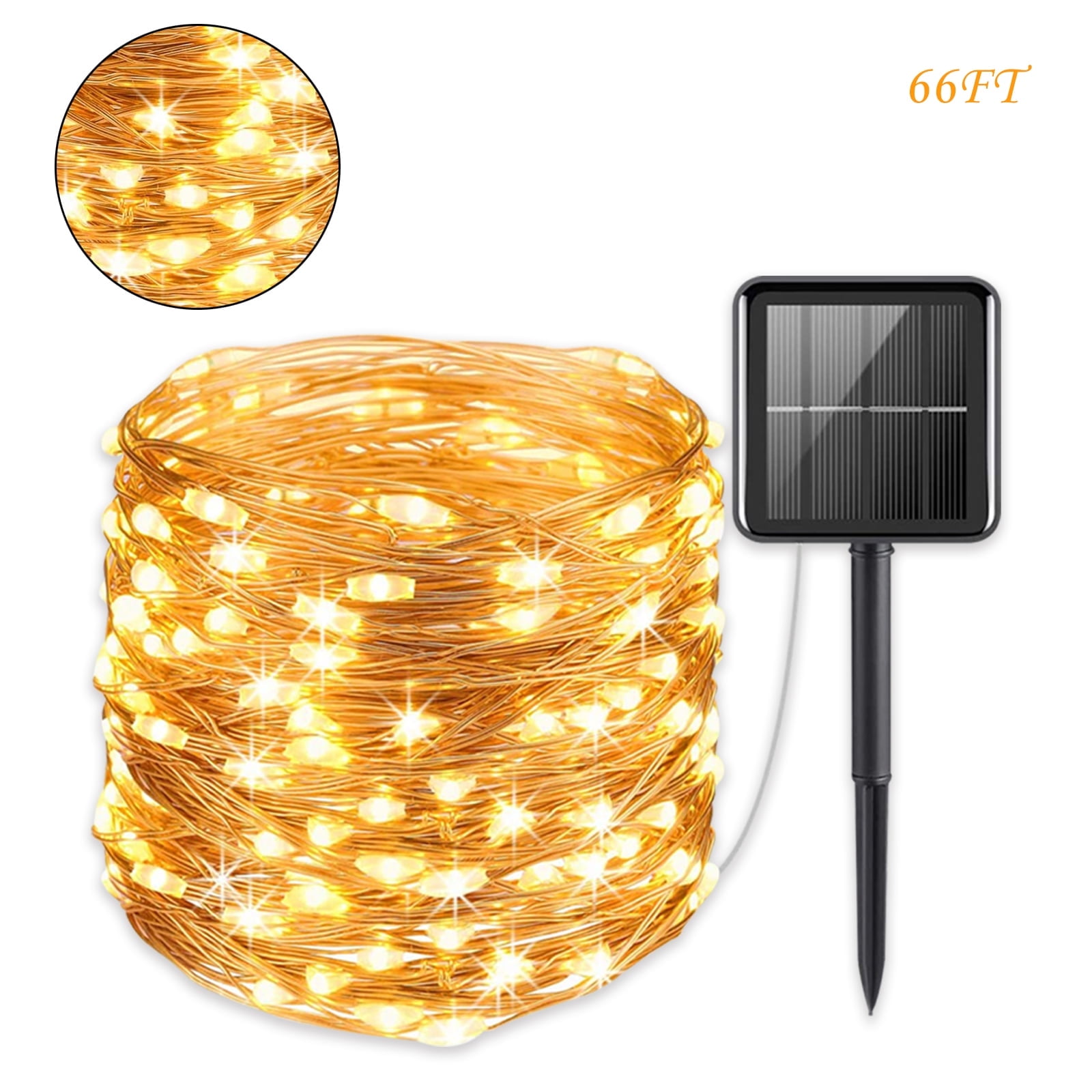 syenll Outdoor Solar String Lights, 66ft 200 LED Waterproof Copper Wire ...