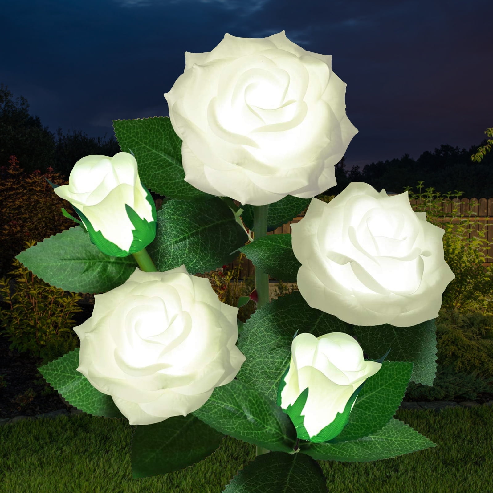 Syenll Solar Flower Lights, Waterproof LED Garden Stake with 5 Roses ...