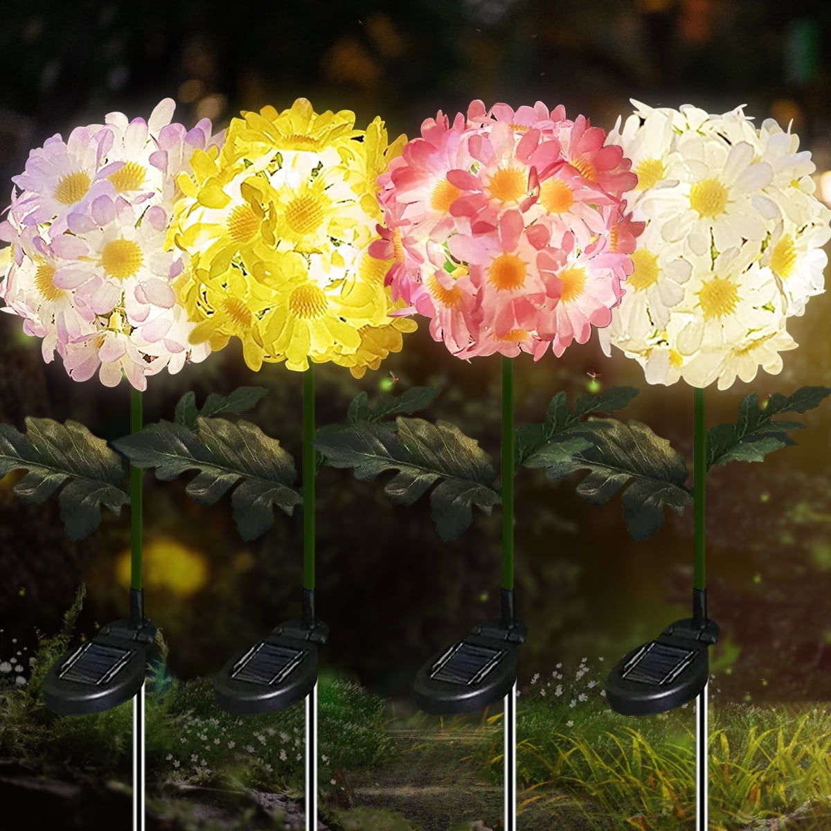 Syenll Solar Garden Lights Outdoor, 4 Pack LED Daisy Flower Lights ...