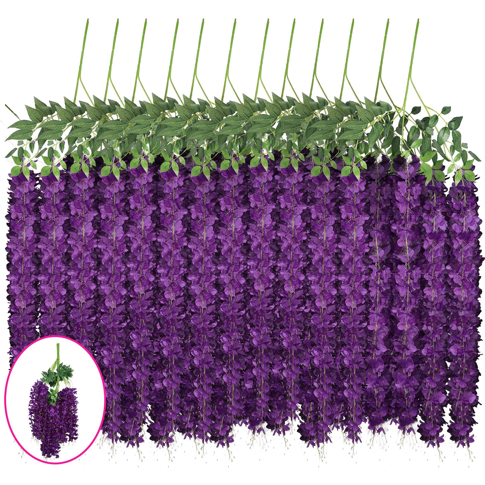 Syhood 12 Pieces Artificial Wisteria Flowers 3 6 Feet Wisteria Vine