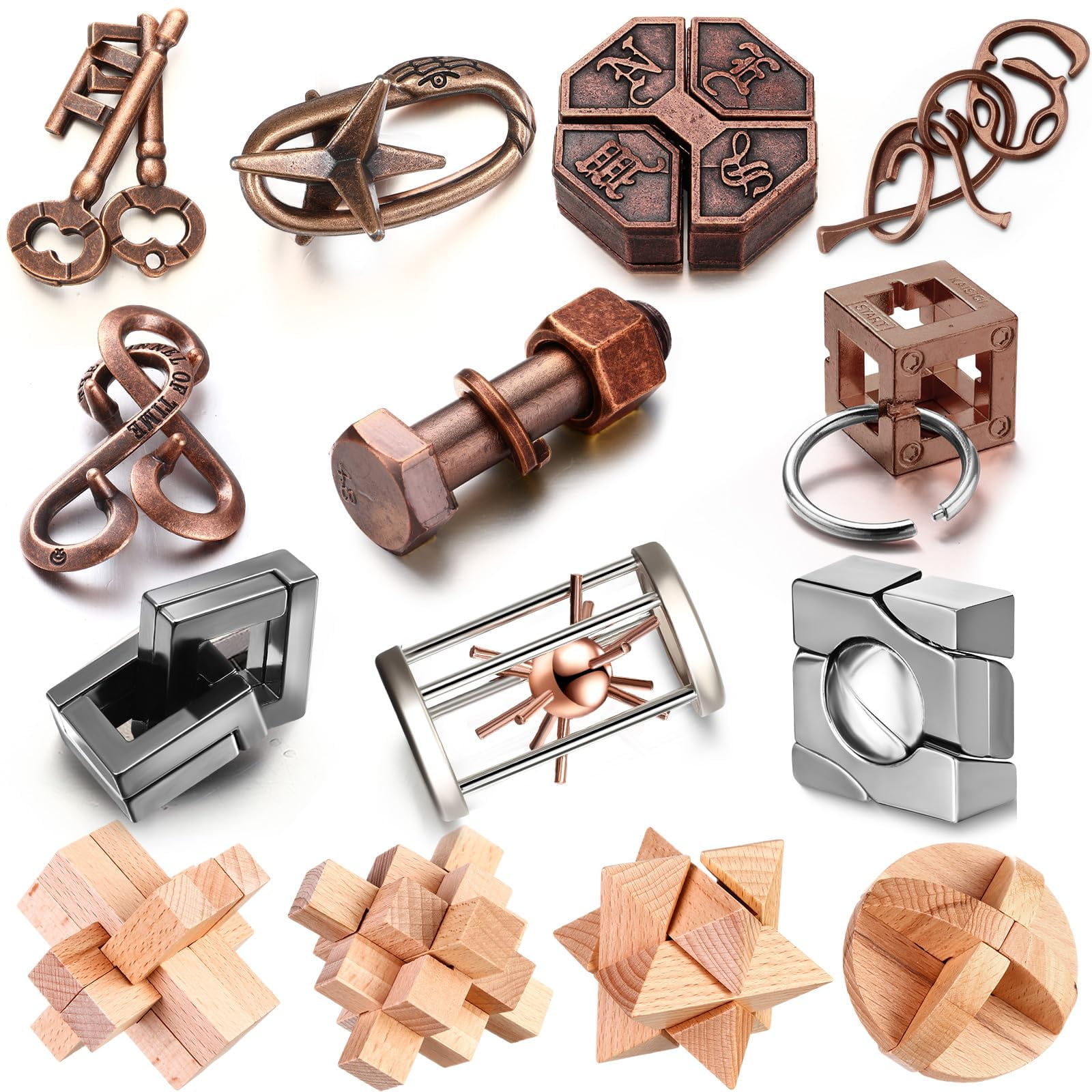 Syhood 14 Pcs Brain Teaser for BSL1 Adults Metal Puzzles 3D Steel ...