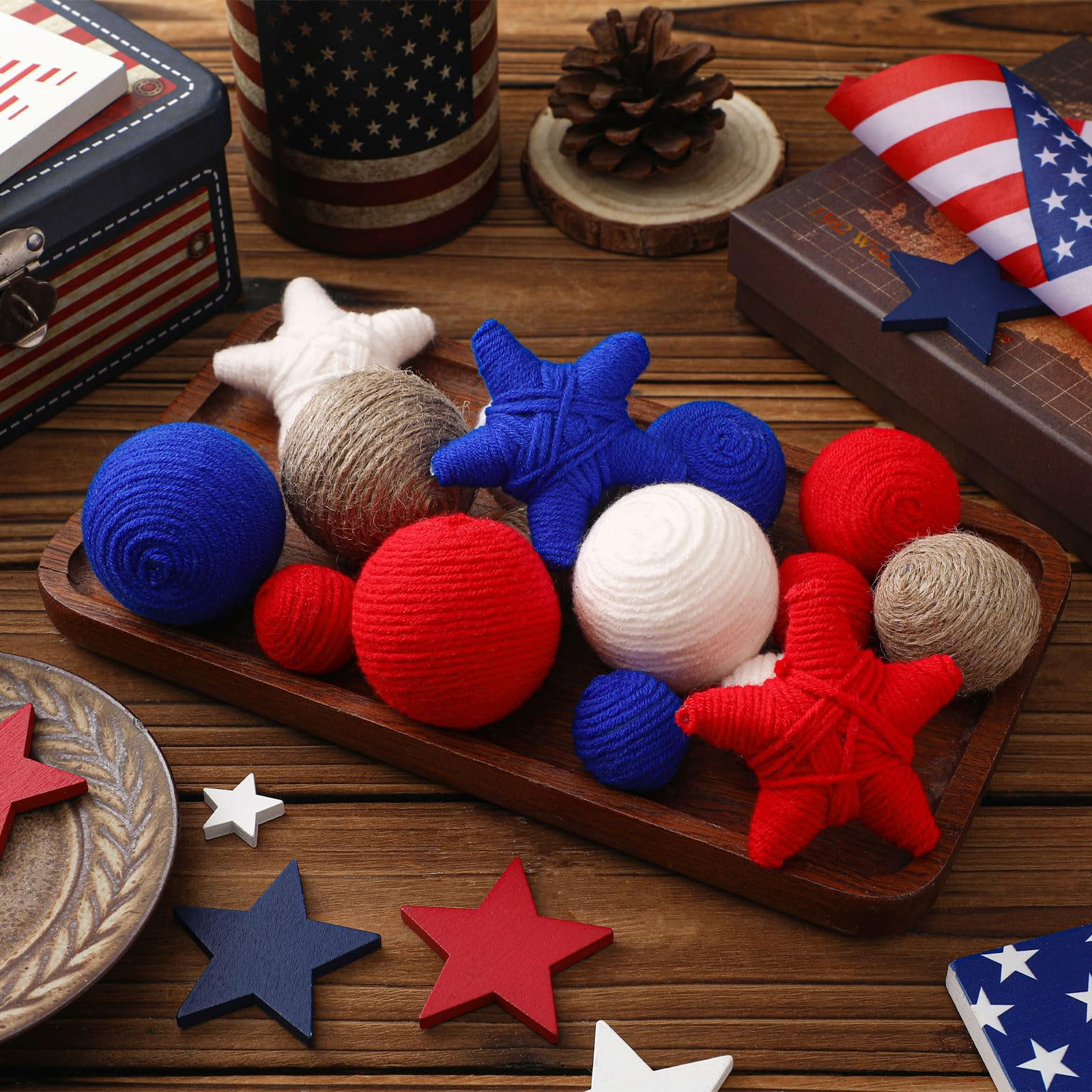 Syhood 16 Pcs 3 Sizes 4th of July Decorative Balls Rustic Patriotic ...