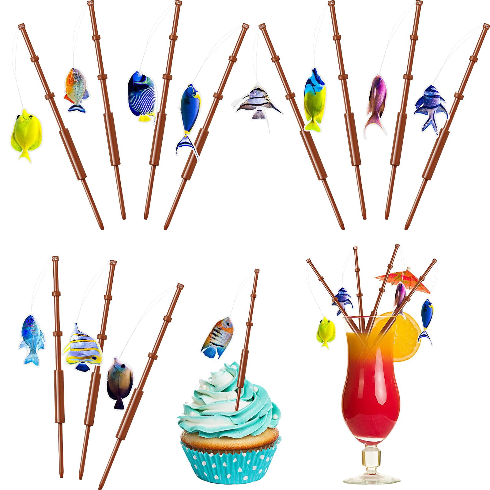 Syhood 24 Pcs Mini Fish Pole Decoration KMC2Little Fisherman Fishing ...