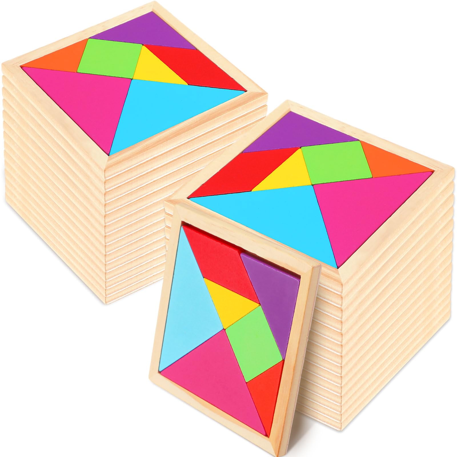 Syhood 24 Pieces Tangrams STF9 Puzzles for Students Party Favors Wooden Tangram Pattern Blocks ...