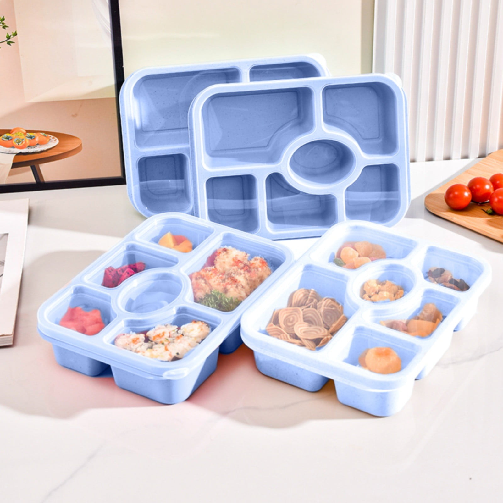Syhra Lunch Box Bento Box Meal Prep Containers Reusable Wheat Six Grid ...