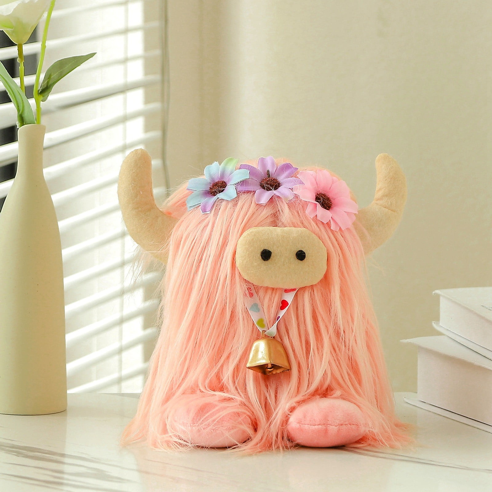 Syinda Scottish Bull Long Hair Bull Doll Plush Simulation Flower Long ...