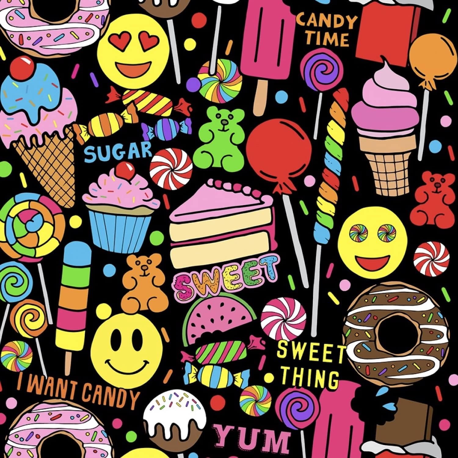 Sykel Enterprises I Want Candy Sweets Multicolor/Black 100% Cotton ...
