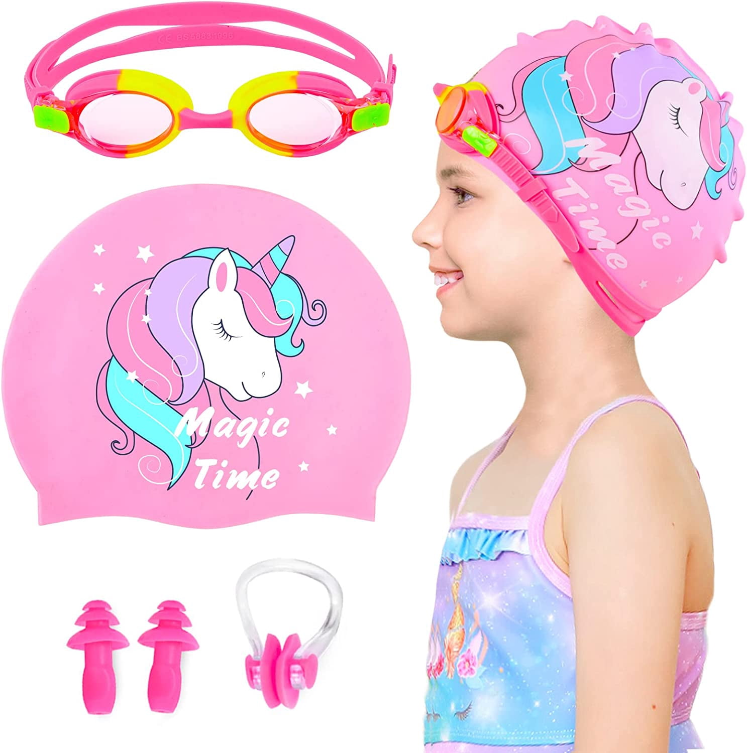 Sylfairy Kids Swim Caps for Girls (Age 2-6), Durable Waterproof ...