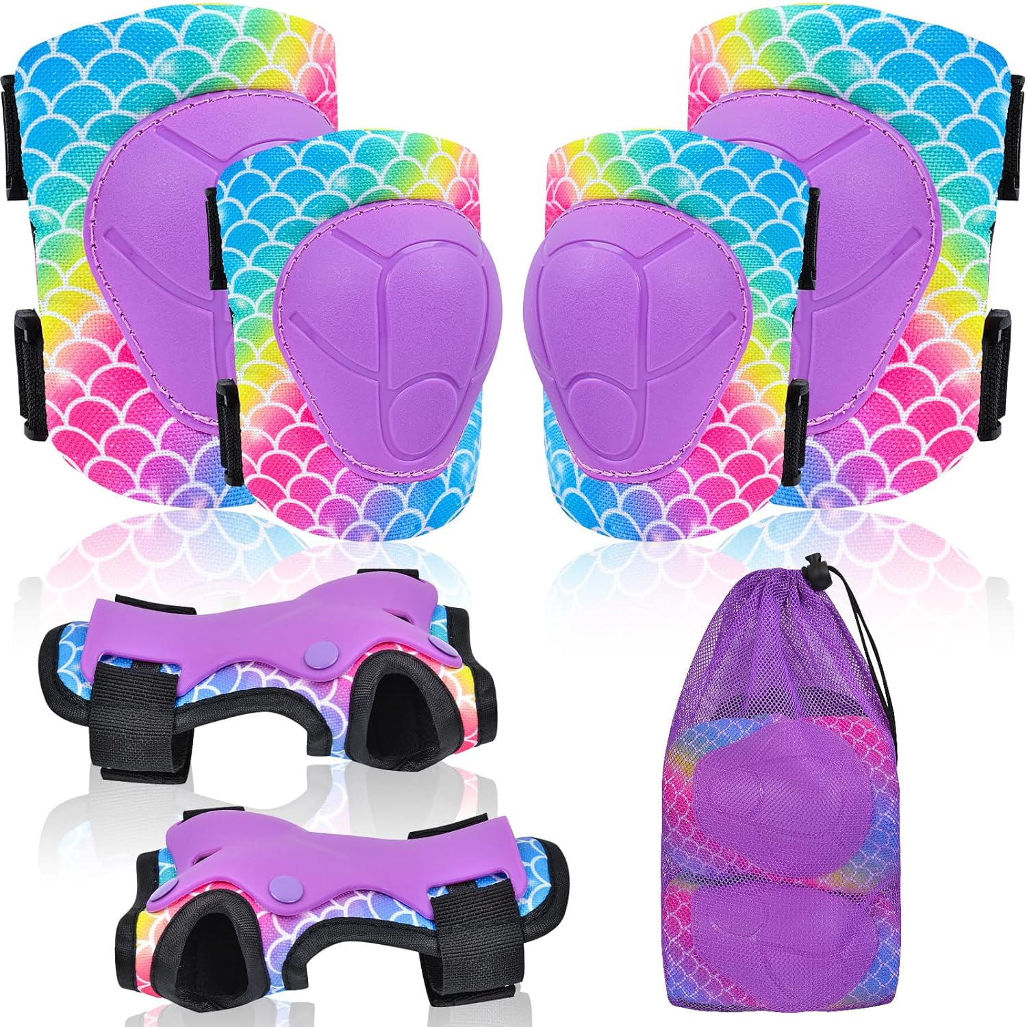 Sylfairy Knee Pads for Kids Adjustable Protective Gear Set with Mesh ...