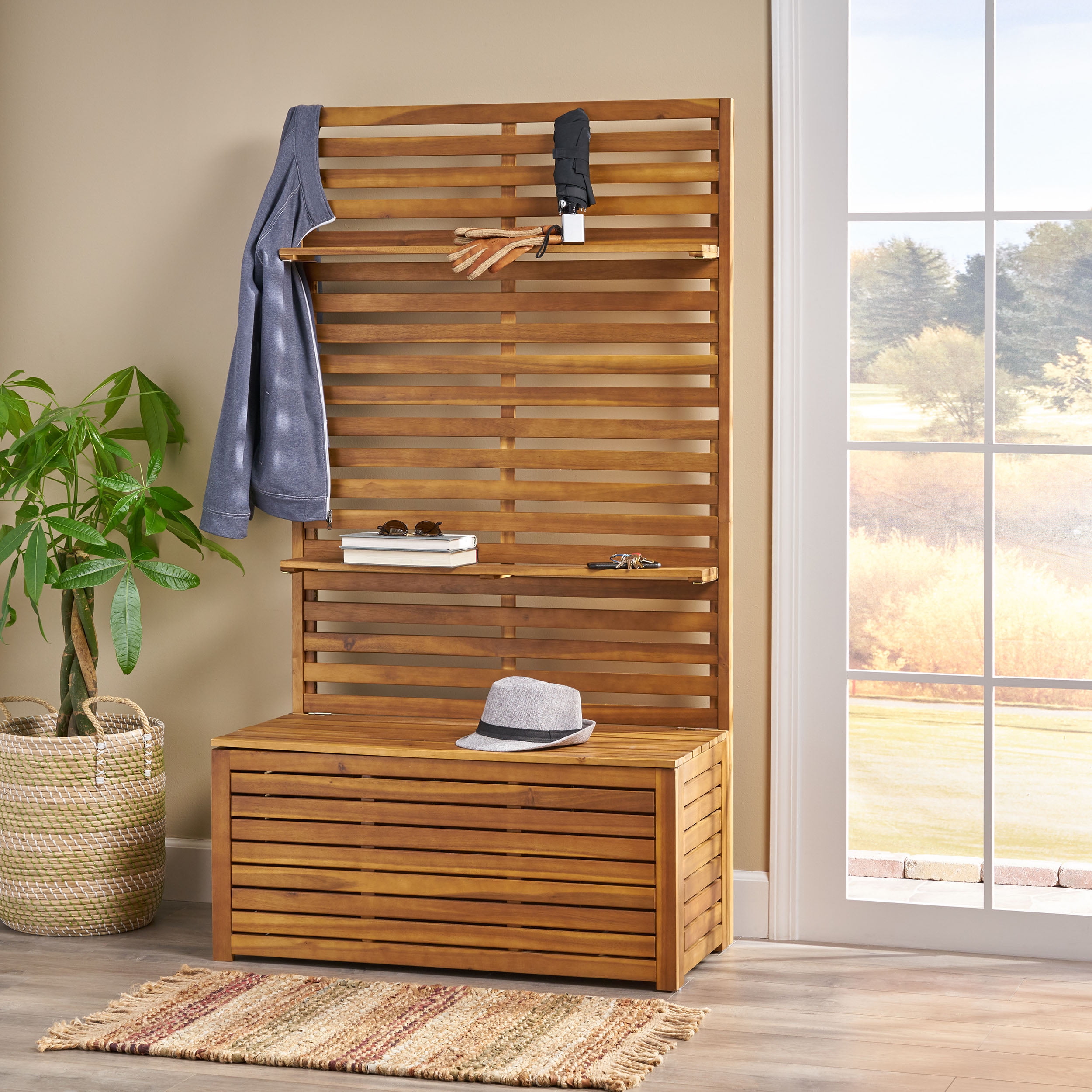 Sylmar Storage Bench with Rack,Teak Acacia Wood Furniture Primary ...