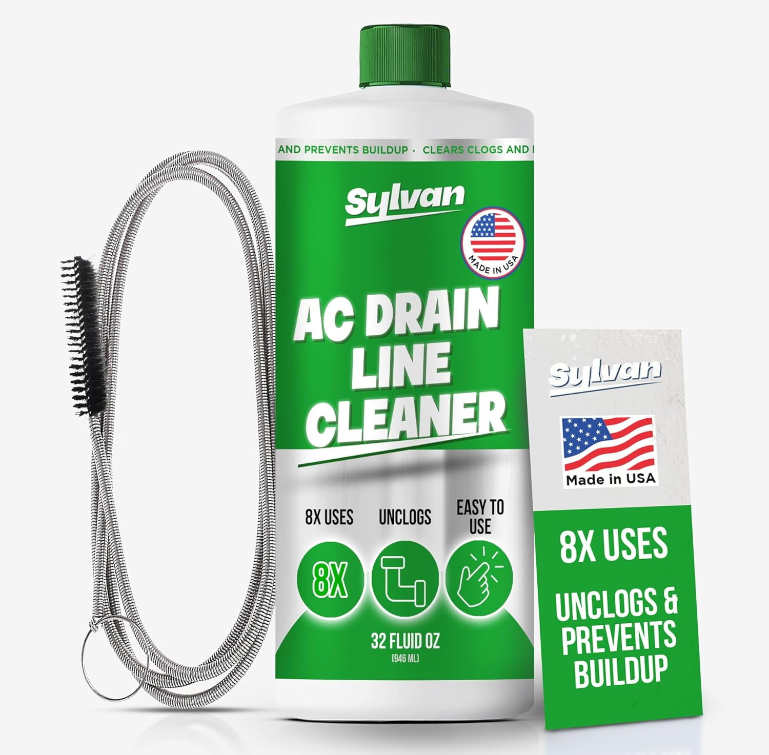 Sylvan AC Drain Line Cleaner | Free XXL Drain Brush | 32 Oz | 12 Month Supply | Made in USA ...