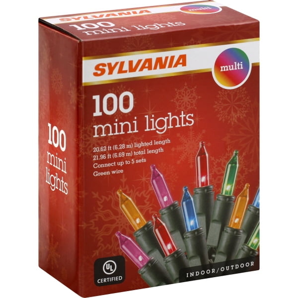 Sylvania 100-Count Multicolor Mini Lights, Green Wire, Indoor/Outdoor ...