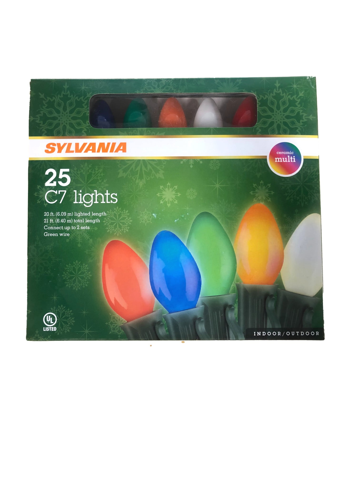 Sylvania Ceramic Multicolored C7 String Lights, 25 Bulbs, 21 Ft Length ...