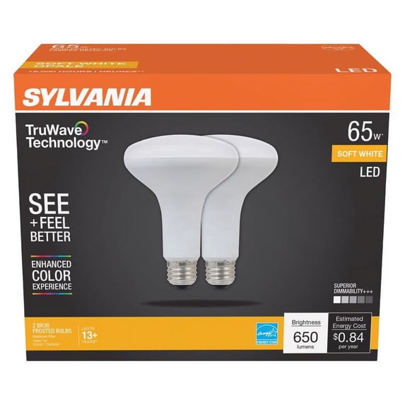 Sylvania BR30 LED Light Bulb, 7 Watts, 450 Lumens, 2700K, Dimmable, 2 ...