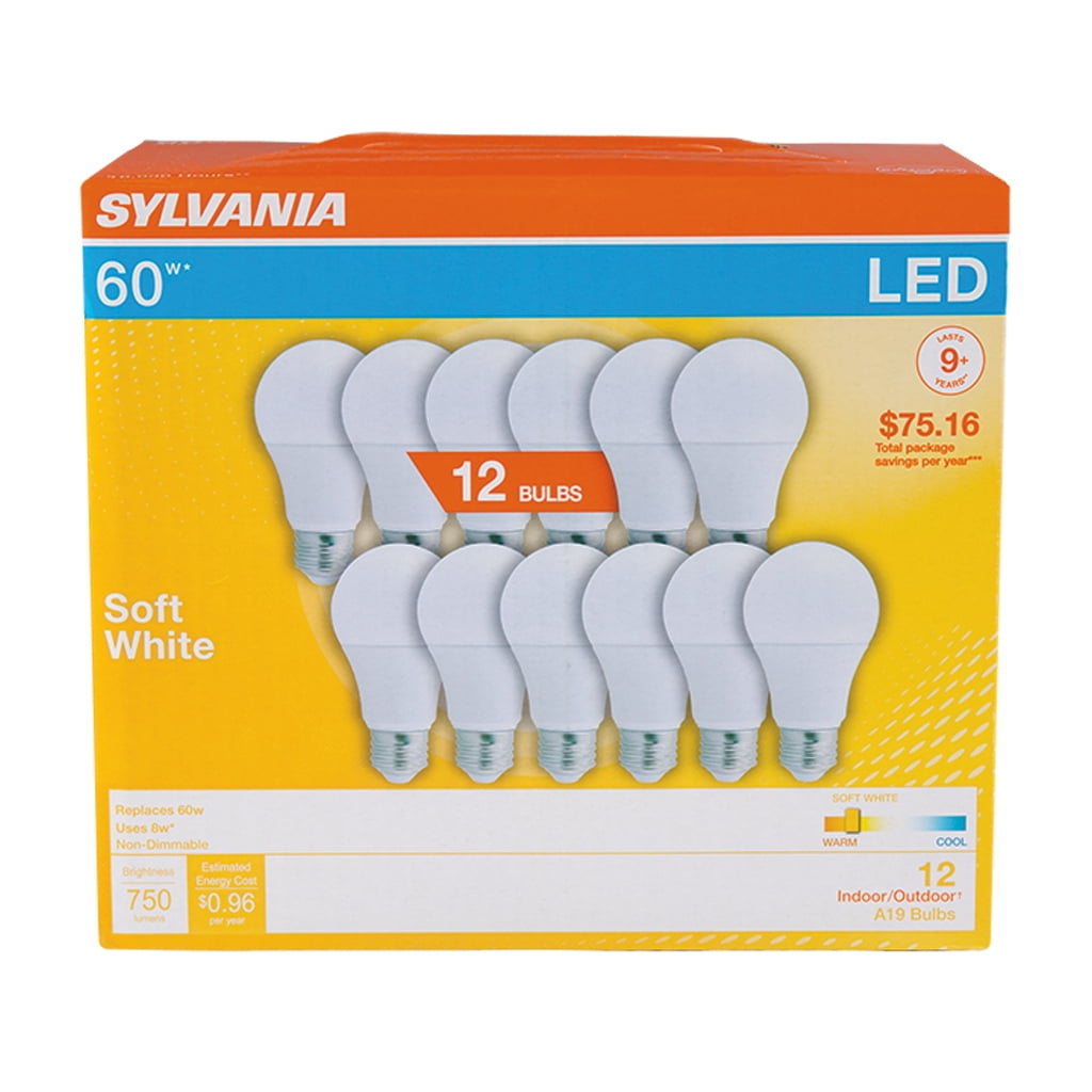 Sylvania 60w LED Soft White Light Bulbs, 9 year, 12 pack - Walmart.com
