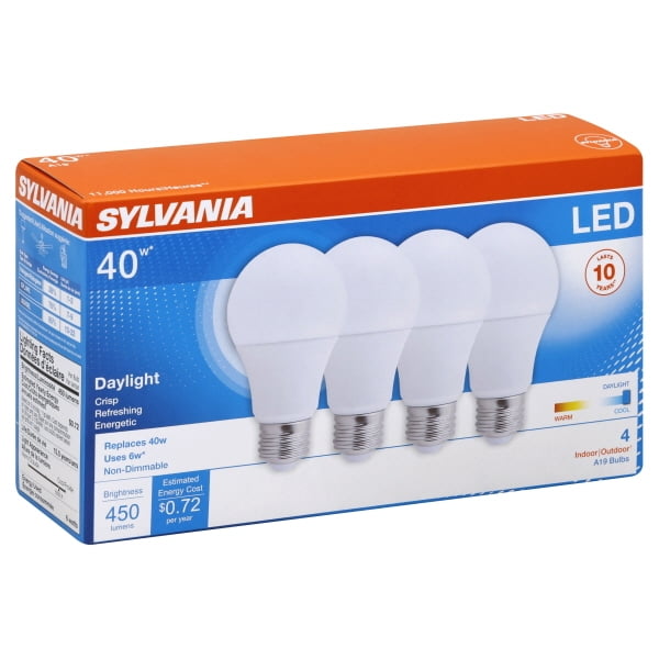 Sylvania A19 LED Light Bulb, 40 Watt, 120 Volts, Natural Daylight, 4 ...