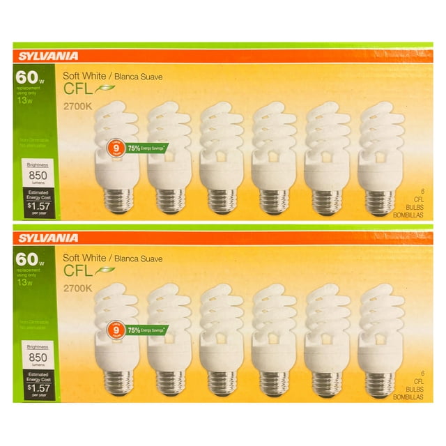 Sylvania CFL T2 Twist Light Bulb, 2700K Soft White, 60 watt Equivalent ...