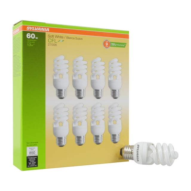 Sylvania CFL T2 Twist Light Bulb, 60W Equivalent, Efficient 13W, 850 ...