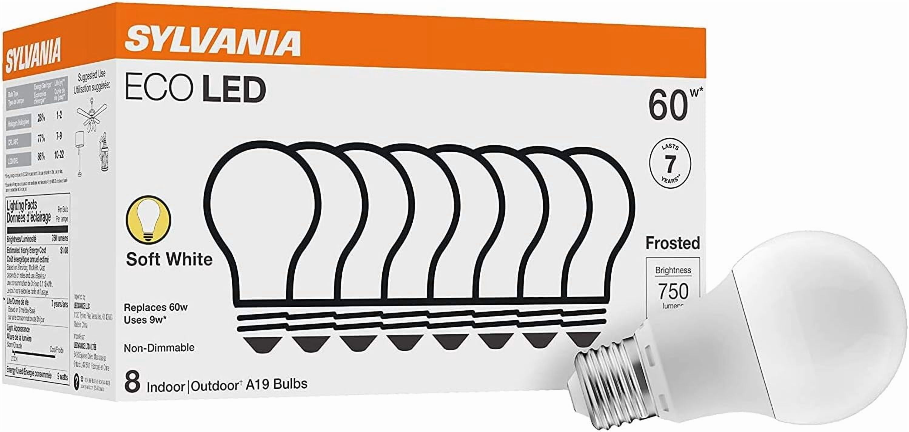 Sylvania ECO LED Light Bulb, A19 60W Equivalent, Efficient 9W, 7 Year ...