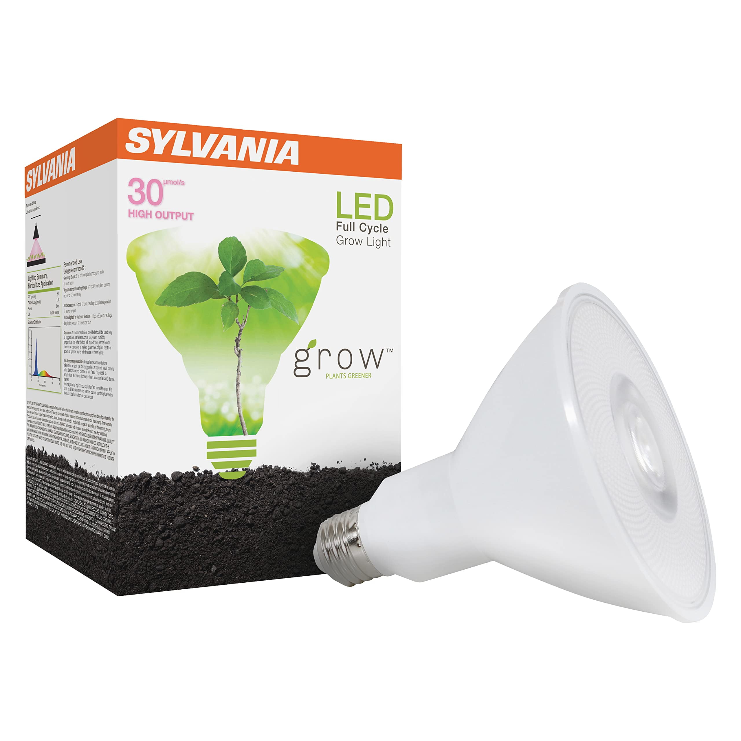 Sylvania Full Cycle 20W LED Grow Light Bulb, PAR38, 30 Micromoles/s, 80 ...
